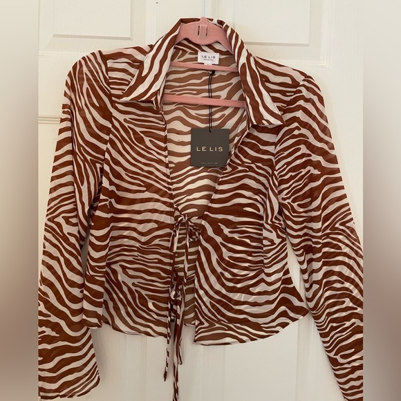 Le Lis | Tops | Le Lis Collection Sheer Tie Front Top Brown Zebra Print ...